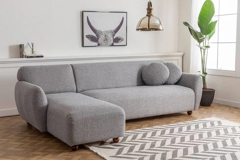 Designová rohová sedačka Jamiya 273 cm světle šedá - levá
