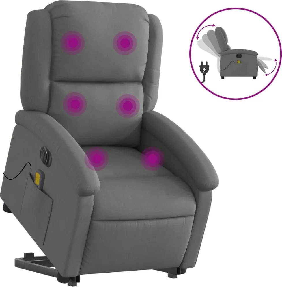 Elektrické zvedací masážní polohovací křeslo tmavě šedé textil 3204201