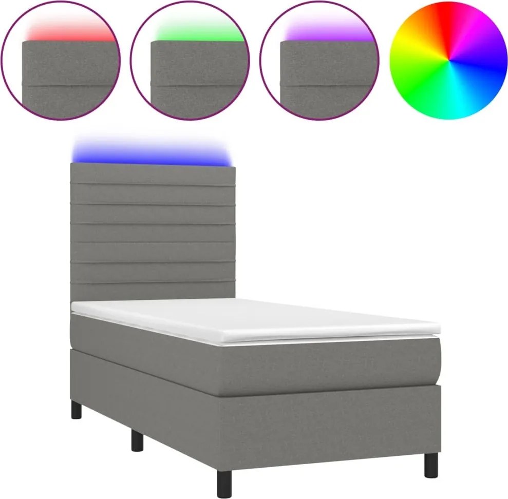 vidaXL Box spring postel s matrací a LED 100x200 cm textil [3134934] Barva: Tmavě šedá