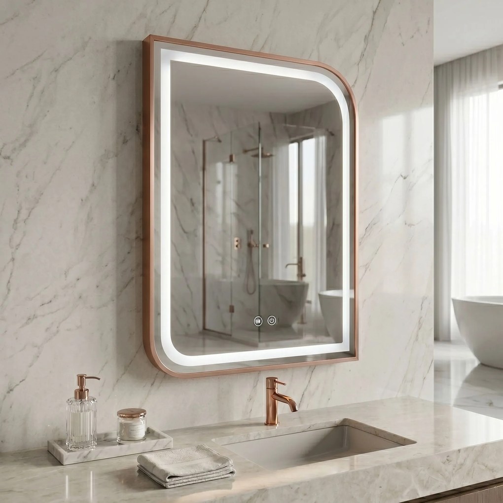 Rea ZONE, LED zrcadlo 50x70cm v rámu, broušené růžové zlato, HOM-00304
