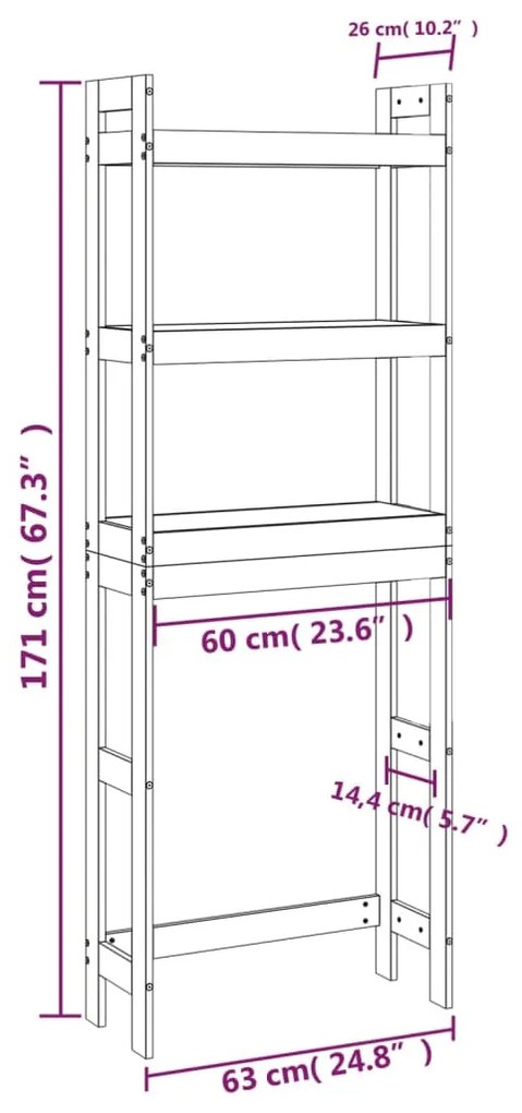 Toaletní regál medově hnědý 63x26x171 cm masivní borové dřevo