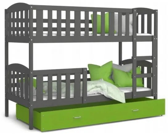 Dětská patrová postel KUBU 190x80 cm ŠEDÁ ZELENÁ