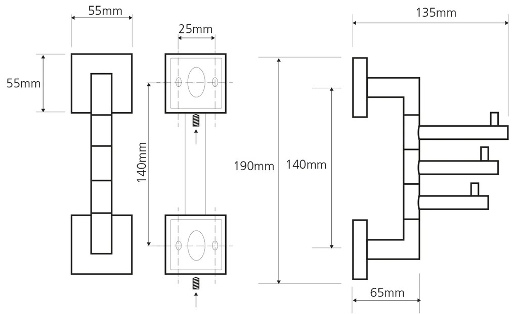 Sapho X-SQUARE trojháček otočný, chrom - XQ204