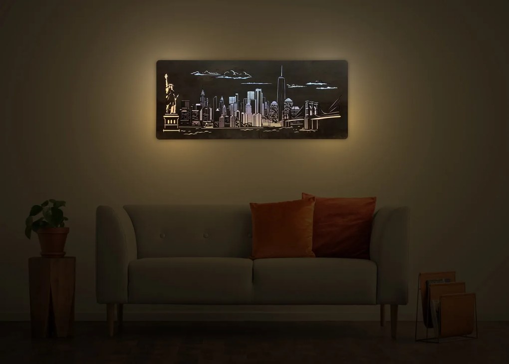 Li-Go "New York" světelný obraz s baterií 120x50cm varianta: ovládání na obraze bez dálkového ovladače, provedení: dub