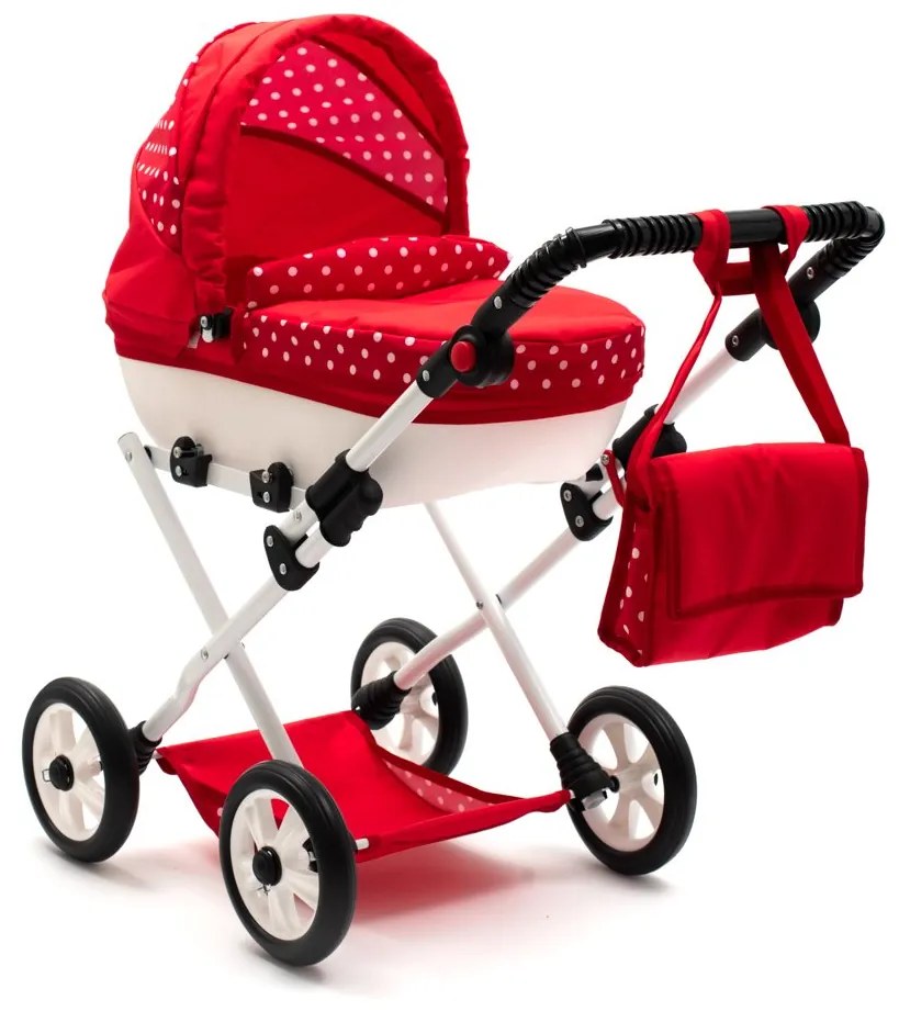 Dětský kočárek pro panenky New Baby COMFORT červený s puntíky