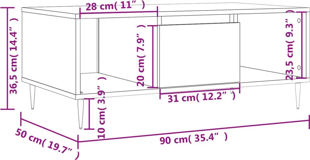 vidaXL Konferenční stolek 90 x 50 x 36,5 cm kompozitní dřevo [830586] Barva: šedá sonoma