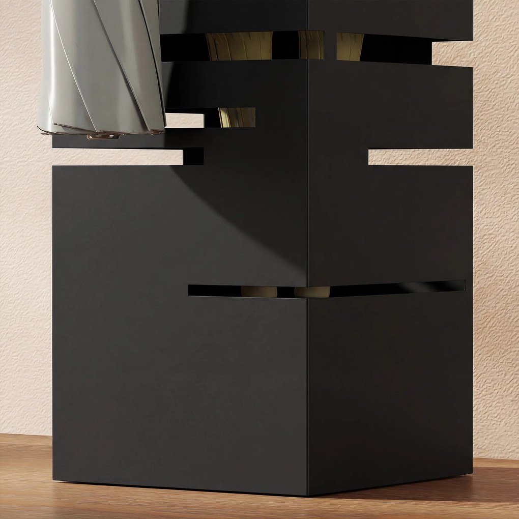 HOMCOM kovový stojan na deštníky s 4 háčky a odnímatelnou miskou, černý — do předsíně nebo kanceláře, 15,5 × 15,5 × 49 cm