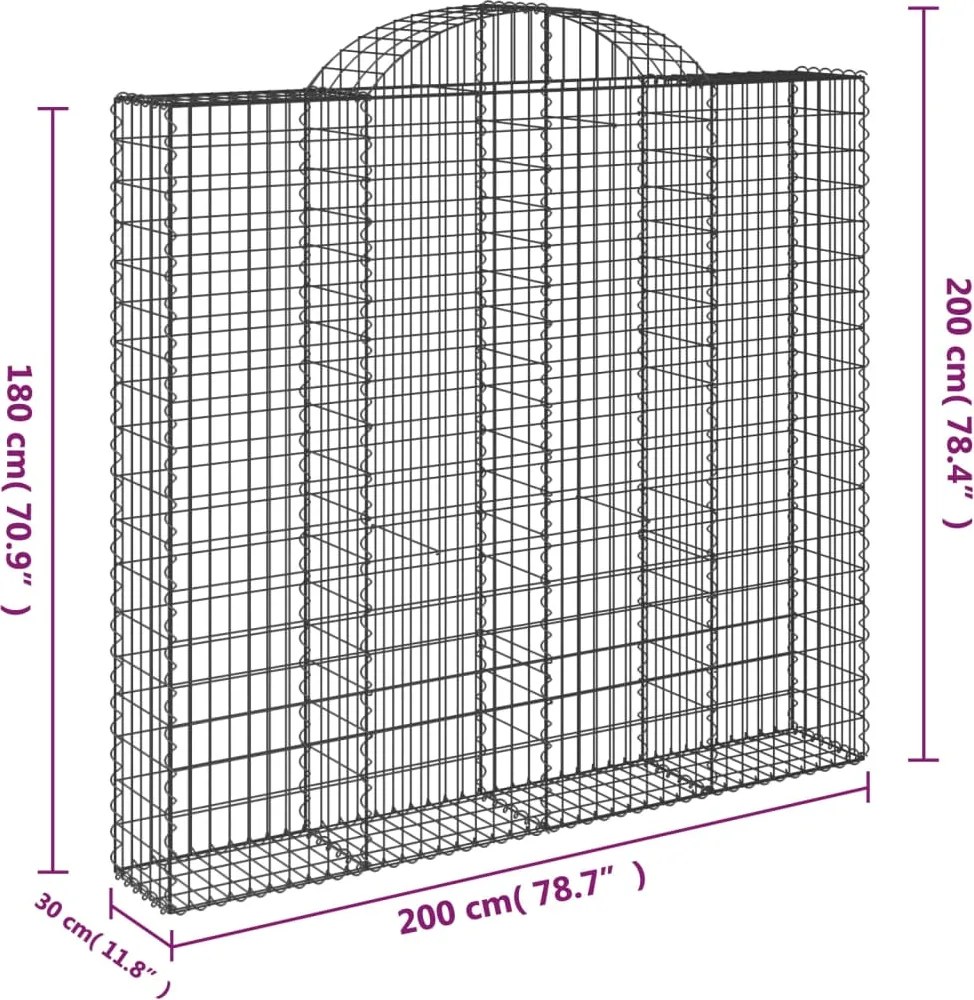 Klenutý gabionový koš 200 x 30 x 180/200 cm pozinkované železo 153489