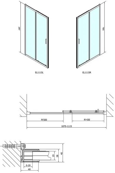 Polysan Easy Line Sprchové dveře posuvné 110cm, čiré sklo, EL1115