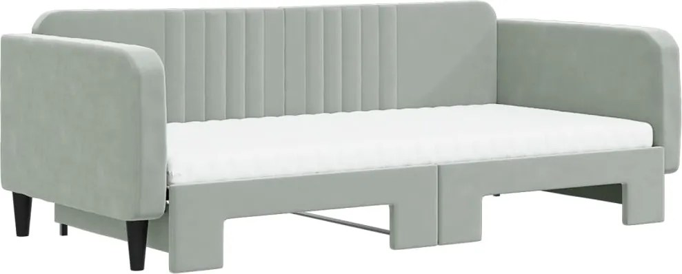 Válenda s přistýlkou a matracemi světle šedá 100x200 cm samet 3197094