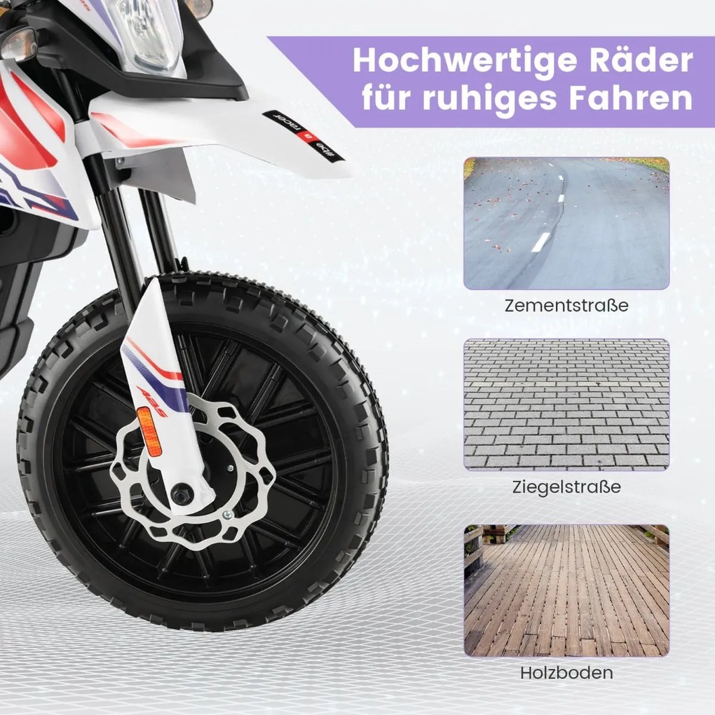 Costway Elektrická dětská motorka Aprilia s tréninkovými koly a hudbou a – bílý