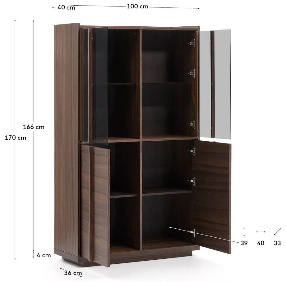 Hnědá vitrína v dekoru ořechu 100x170x40 cm Onix – Kave Home