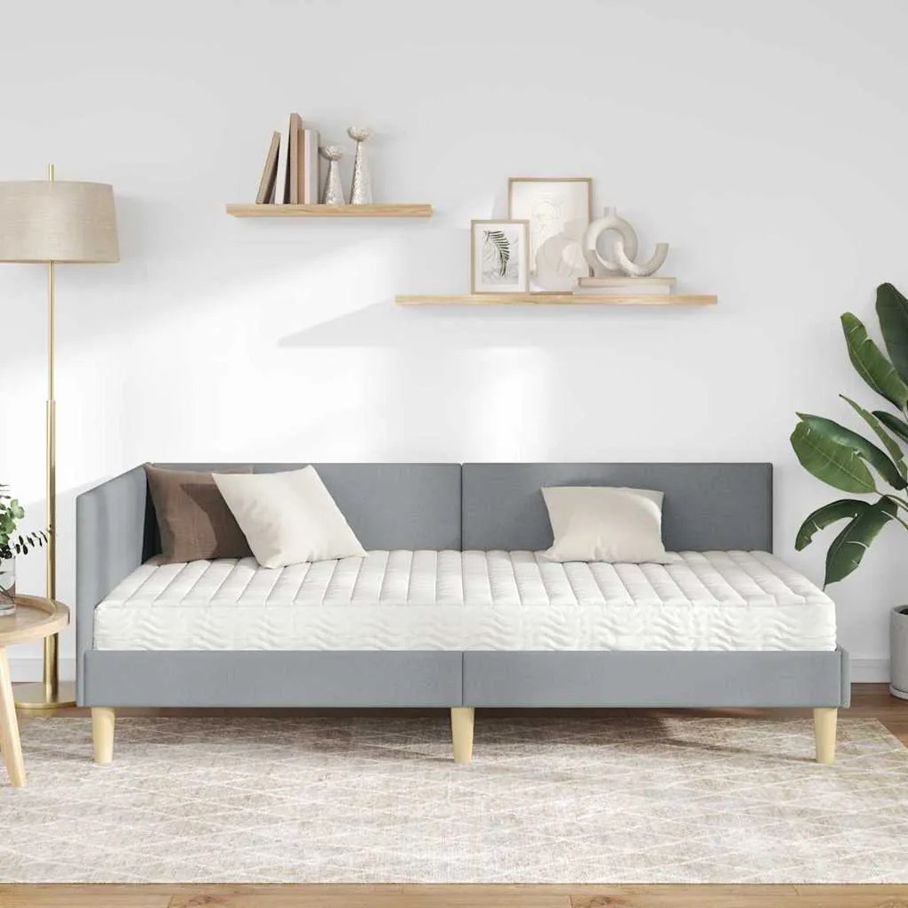 Rohový rám postele s matrací Jiný 2 ks Světle šedá textil 3393733