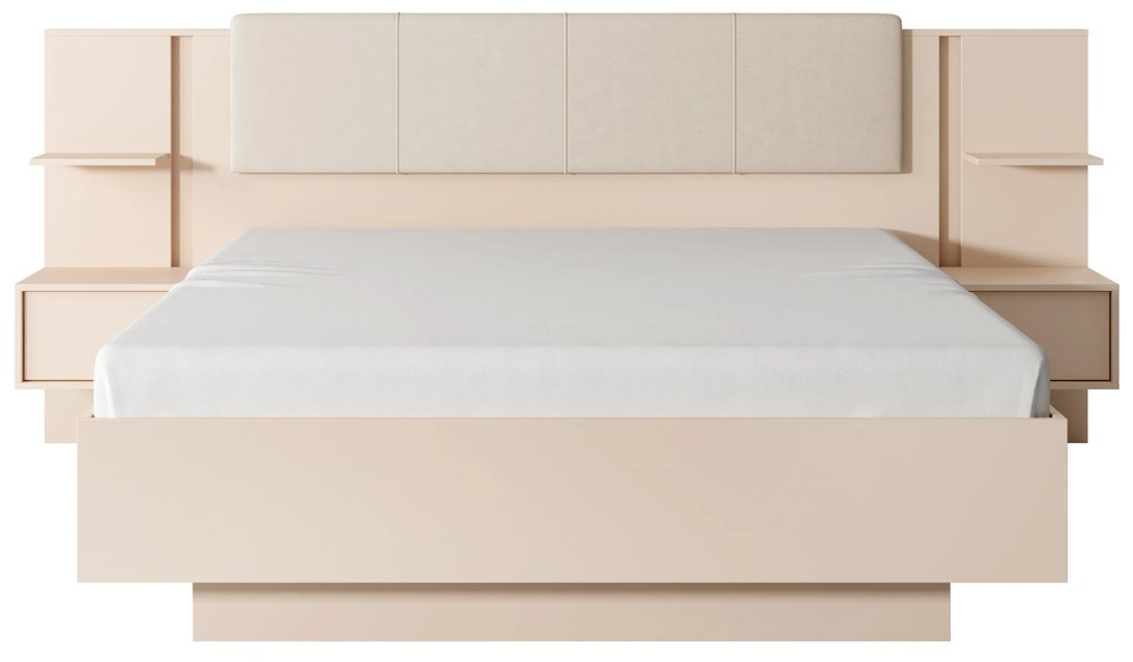Manželská postel 160 cm s nočními stolky Danton K (s úložným prostorem) (bez matrace a roštu) (béžová). 1071334