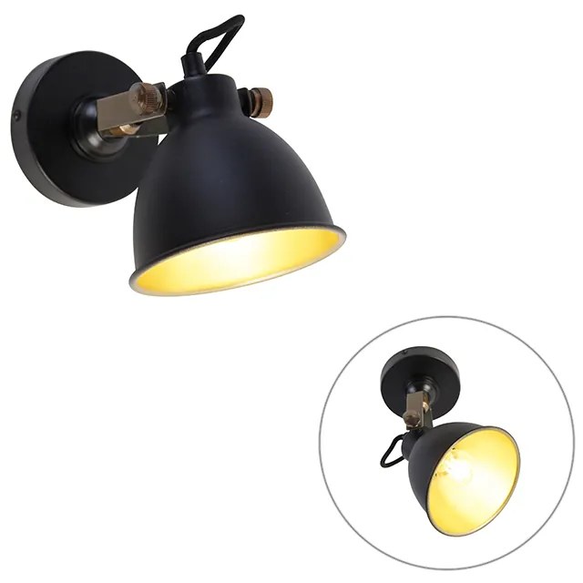 Průmyslová nástěnná lampa černá se zlatem nastavitelná - Liko