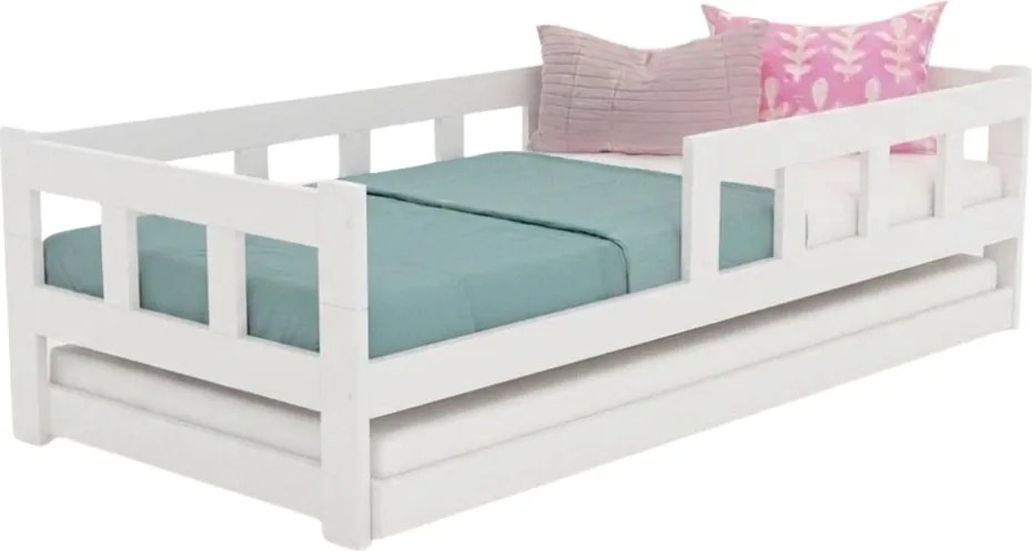 Benlemi Dřevěná jednolůžková postel FENCE 4v1 se zábranou a přistýlkou Zvolte barvu: Nelakovaná, Zvolte rozměr: 80x160 cm, Zvolte zábranu: S otevřeným vstupem