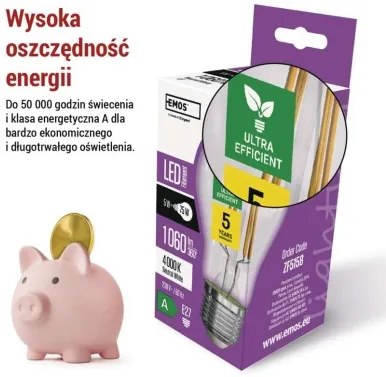 Emos lighting LED žárovka Filament A60 A CLASS/ E27 / 5 W (75 W) / 1 060 lm / neutrální bílá 1525283412