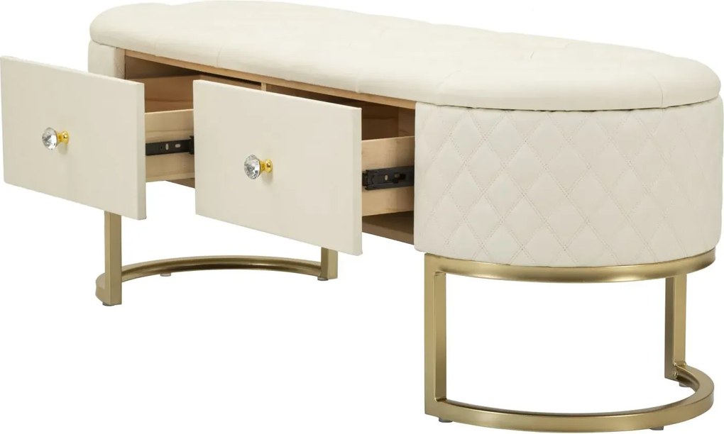 Lavice Sharon 120 cm s úložným prostorem ekokůže bílá/zlatá