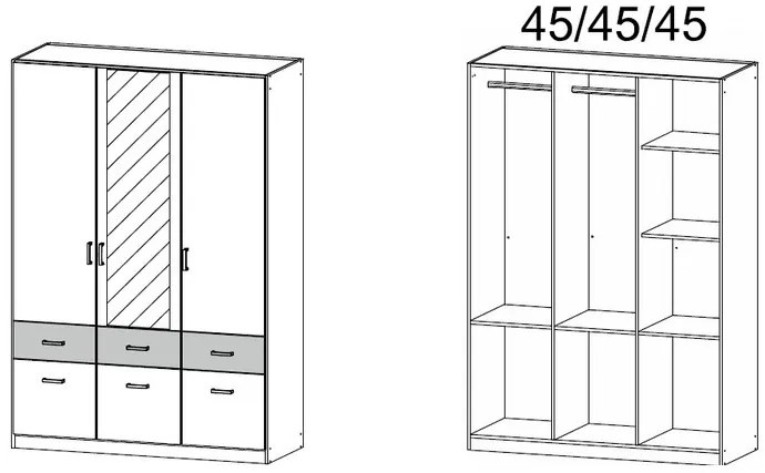 Šatní skříň se zrcadlem Bremen, 136 cm, dub artisan/tmavě šedá