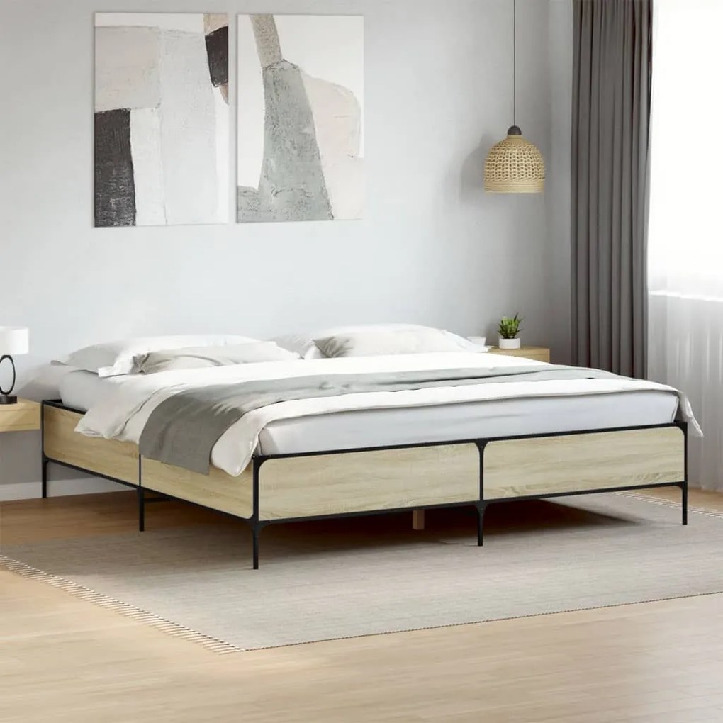 Rám postele dub sonoma 180 x 200 cm kompozitní dřevo a kov 3279783