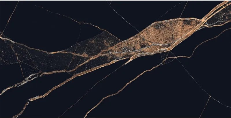 Mexen Fossil Černý leštěný rektifikovaný gres G1, dlaždice podlahově-stěnová 120 x 60 cm, vysoký lesk
