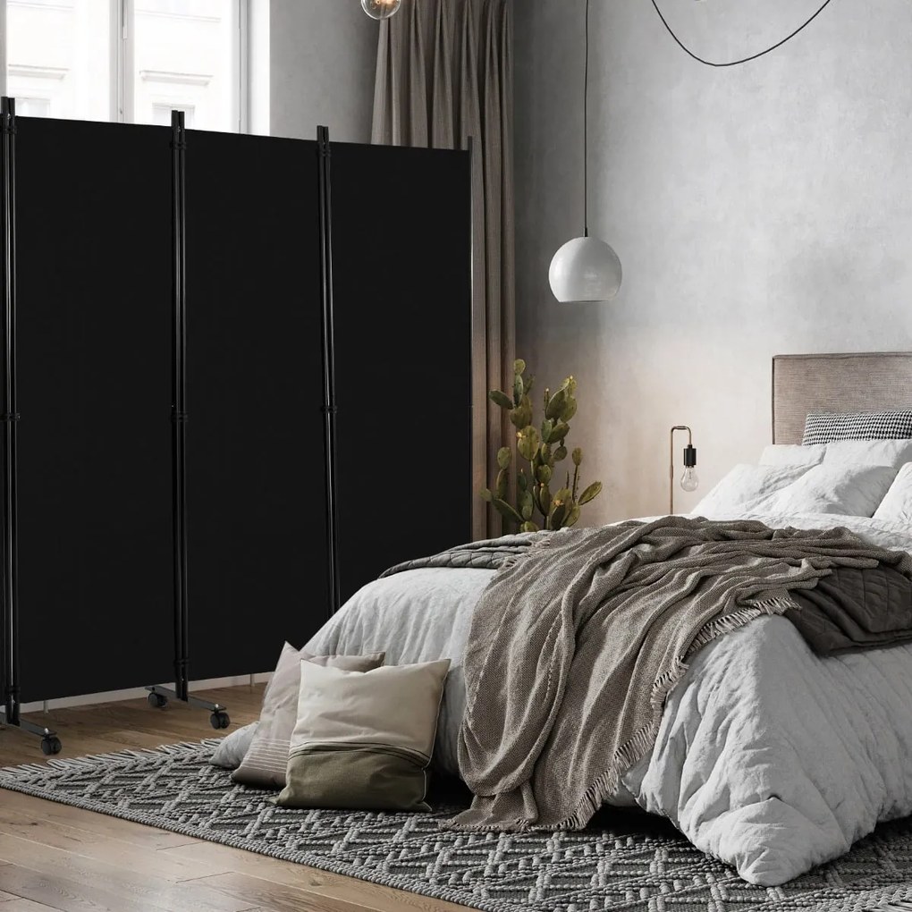 Costway Šestidílný skládací paraván na kolečkách 172 cm, černý