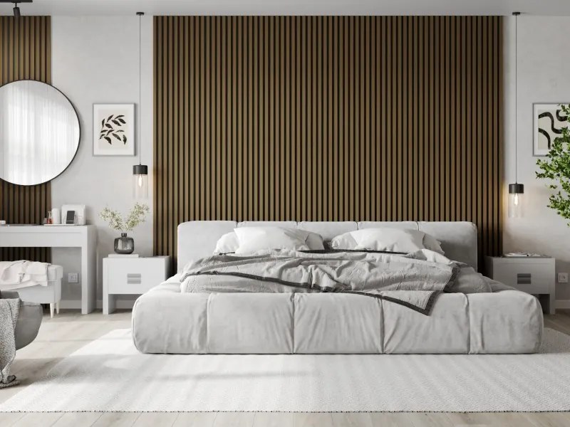 Mexen Lam-F, akustické stěnové lamely 275 × 30 cm, plstěný podklad 8 mm, technická dýha, teak zlatavý, S105-275307-3015-014