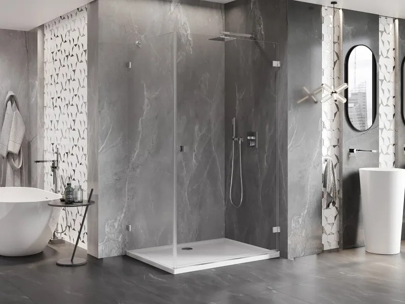 Mexen Lunar-B, pravostranný výklopný sprchový kout 100 x 80 cm, 8mm čiré sklo, chromový profil, 832-100-080-01-00-P