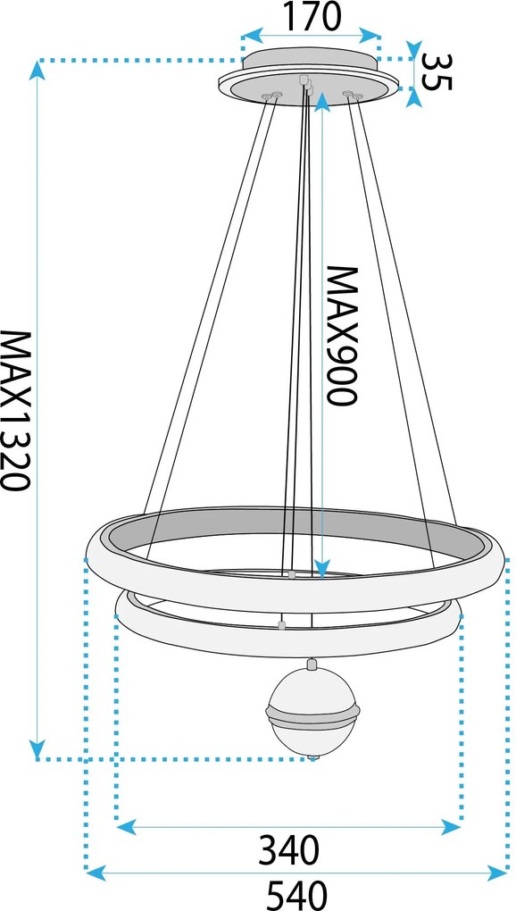 Toolight Závěsné stropní LED osvětlení G143-CP 50 cm zlaté