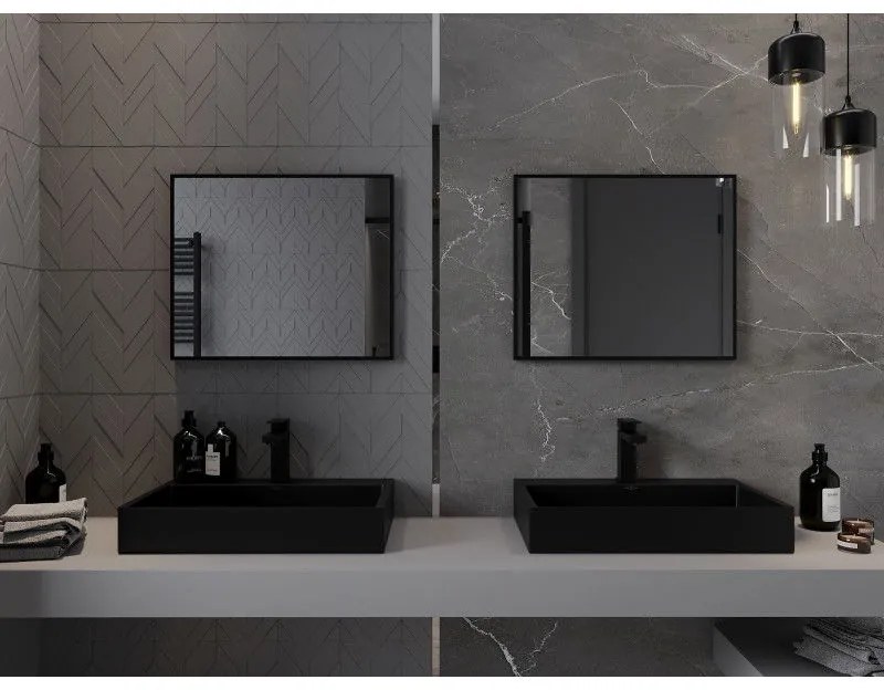 Mexen Loft, obdélníkové koupelnové zrcadlo 60 x 50 cm, barva rámu černá matná, 9852-060-050-000-70