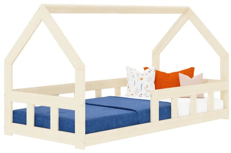 Benlemi Nízká domečková postel pro děti FENCE 6v1 se zábranou Zvolte barvu: Béžová, Zvolte rozměr: 90x190 cm, Zvolte zábranu: S jednou zábranou