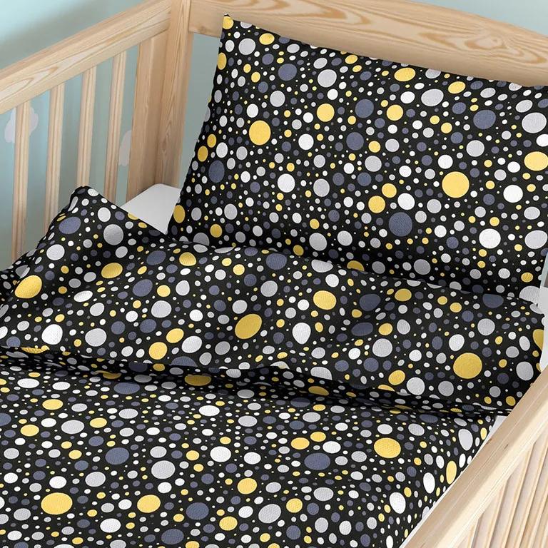 Goldea dětské bavlněné povlečení do postýlky - vzor 1015 barevné puntíky a kolečka na černém 90 x 120 a 40 x 60 cm