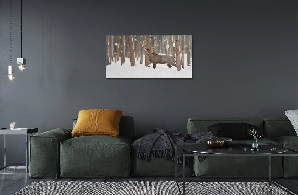 Obraz na skle Jelen zimní les 120x60 cm