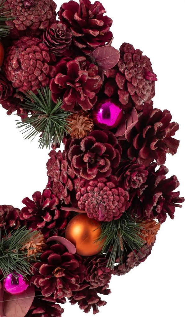 Růžový vánoční věnec se šiškami Pinecone – 34*34*8 cm
