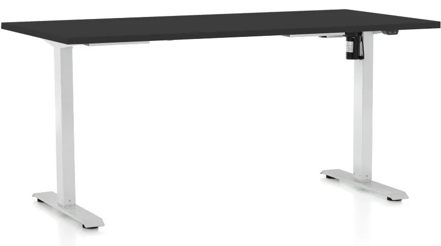 Výškově nastavitelný stůl OfficeTech A, 160 x 80 cm, bílá podnož, černá