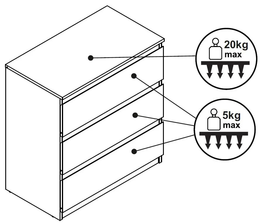 Zásuvková komoda Carlos 753S, bílá, výška 80 cm