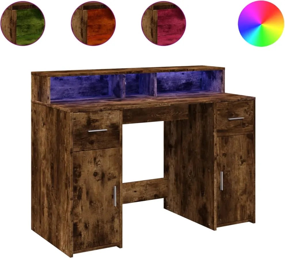 Psací stůl s LED kouřový dub 120 x 55 x 91 cm kompozitní dřevo 3309415