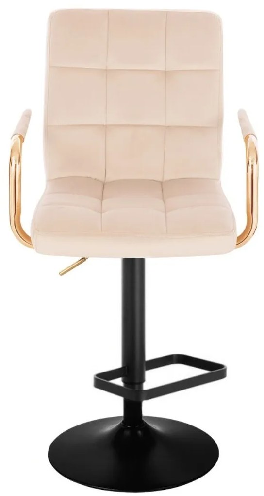 LuxuryForm DESIGN Barová židle VERONA GOLD VELUR na černé kulaté podstavě - krémová