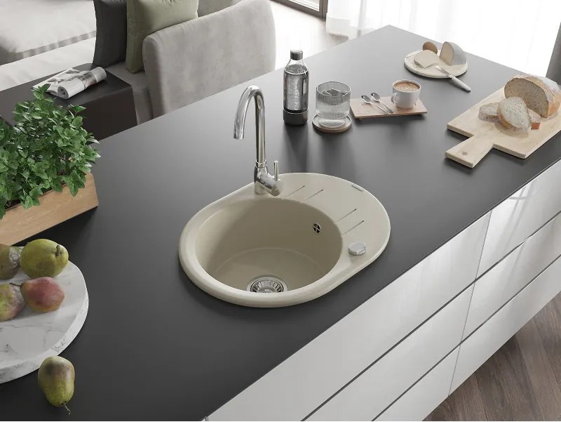 Mexen Kevin, granitový dřez 586x458x190 mm, 1-komorový, béžová, 6517581005-69