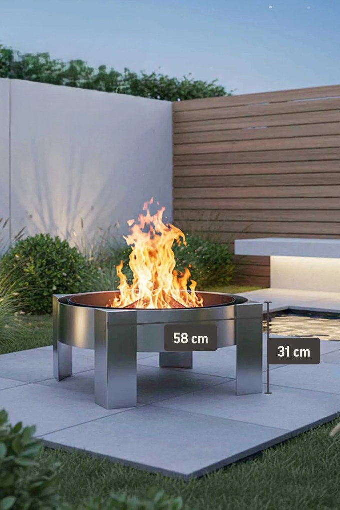 Designové ohniště FUEGO, průměr 58 cm, nerez, stříbrná