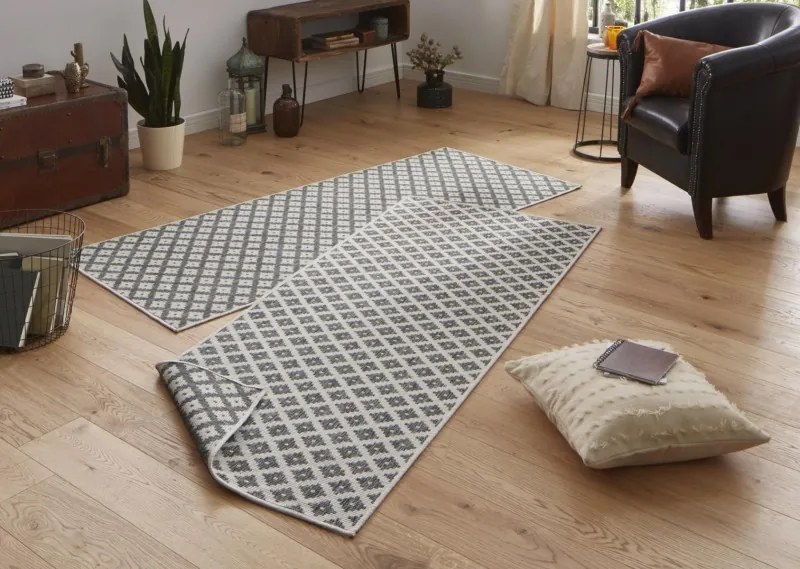 NORTHRUGS - Hanse Home koberce Kusový koberec Twin-Wendeteppiche 103126 grau creme – na ven i na doma - 80x150 cm