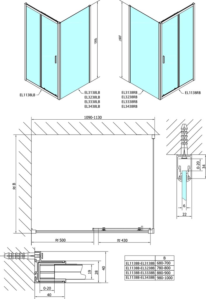 Polysan EASY BLACK sprchové dveře 110 x 190 cm čiré sklo EL1115B