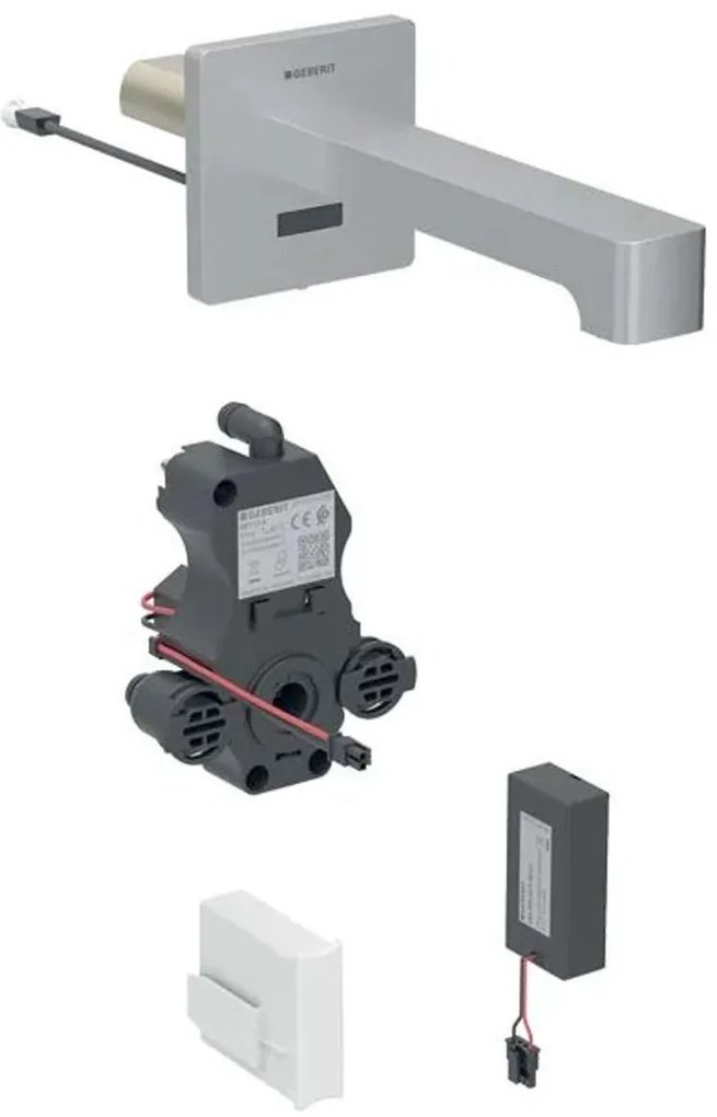Geberit Brenta - Elektronický umyvadlový ventil pod omítku, pro studenou vodu, bateriové napájení, easy to clean, kartáčovaná nerez 116.293.SN.1