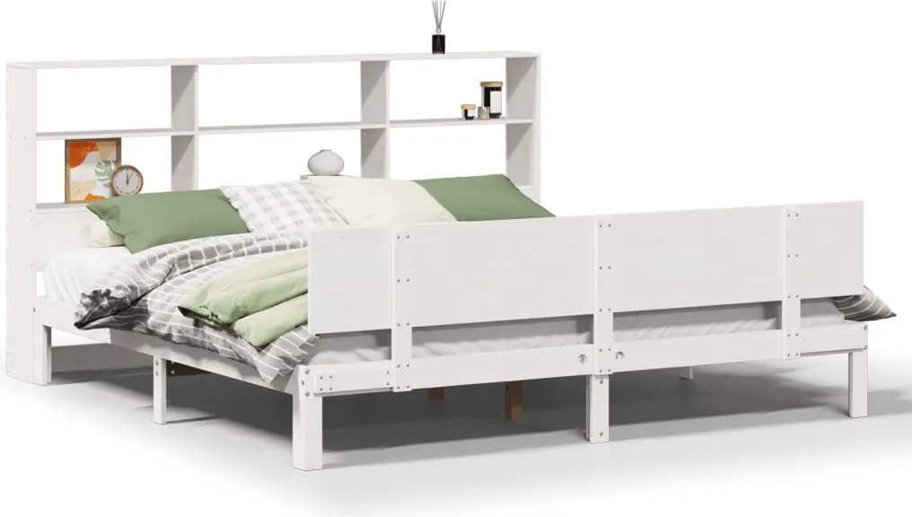 Postel s knihovnou bez matrace bílá 180x200 cm masivní borovice 3322673