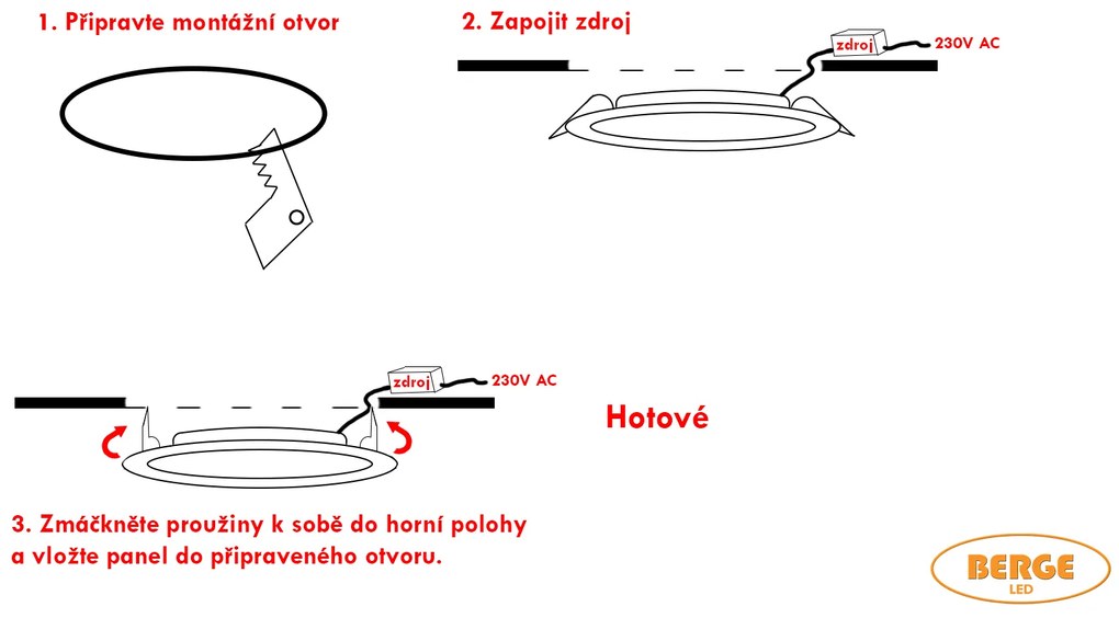 BERGE LED panel KRUHOVÝ BRGD0100 vestavný - 120x120x12mm - 6W - 230V - 390Lm - neutrální bílá