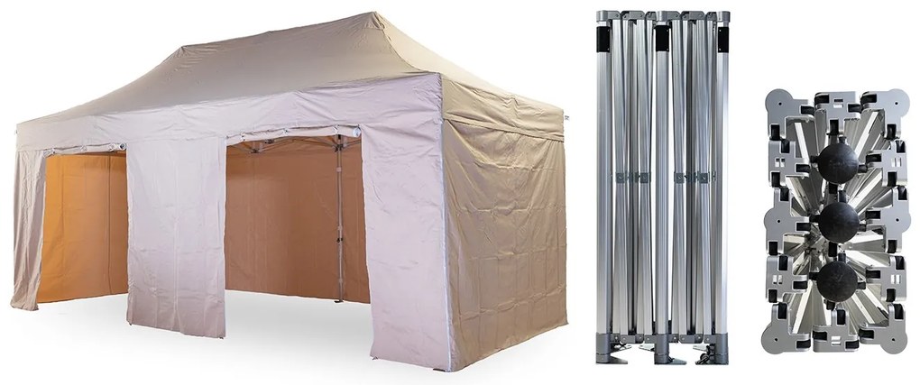 Nůžkový párty stan 3x6 m /6 noh TENTino BIG HEXAGON Barva opláštění: 3A - BÉŽOVÁ