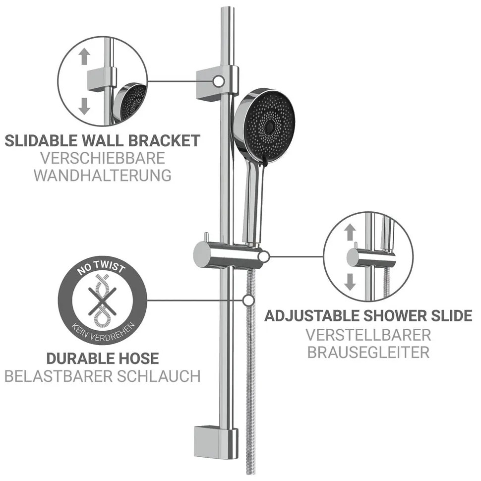Sprchový set z nerezové oceli ve stříbrné barvě s ruční sprchou/s posuvným držákem 70 cm Softwater – Wenko