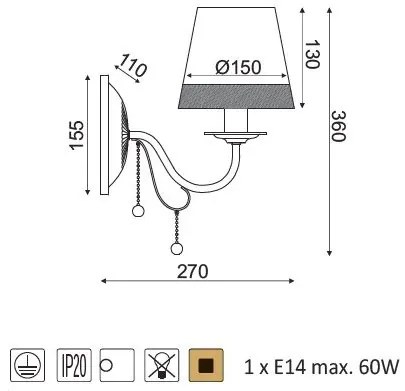 ACA DECOR Nástěnné svítidlo MULAN max. 60W/E14/230V/IP20