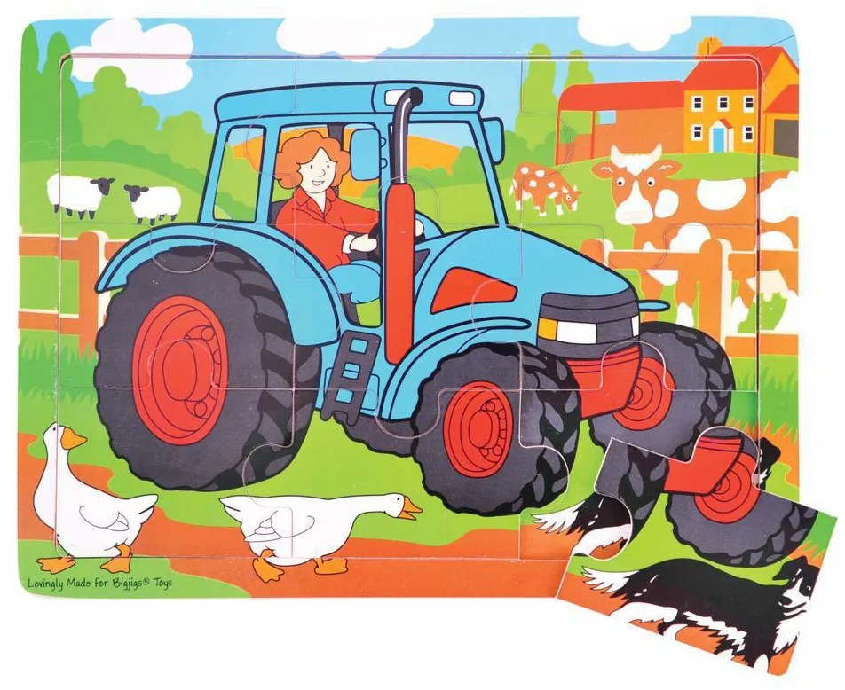 Bigjigs Toys Dřevěné puzzle traktor 9 dílků