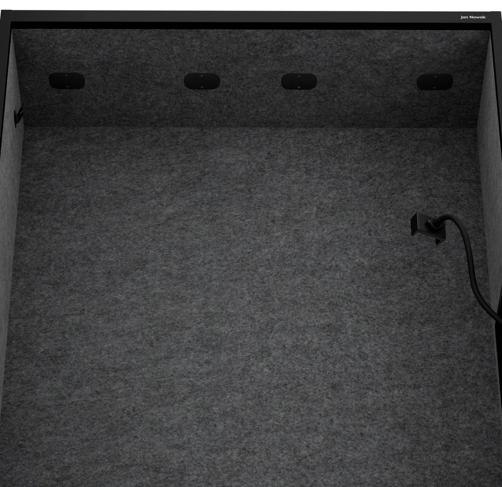 Kancelářská akustická kabina se sedátkem a USB-C portem, korpus černý / sedák tmavě šedá, 1150 mm: SALLY MentalBox